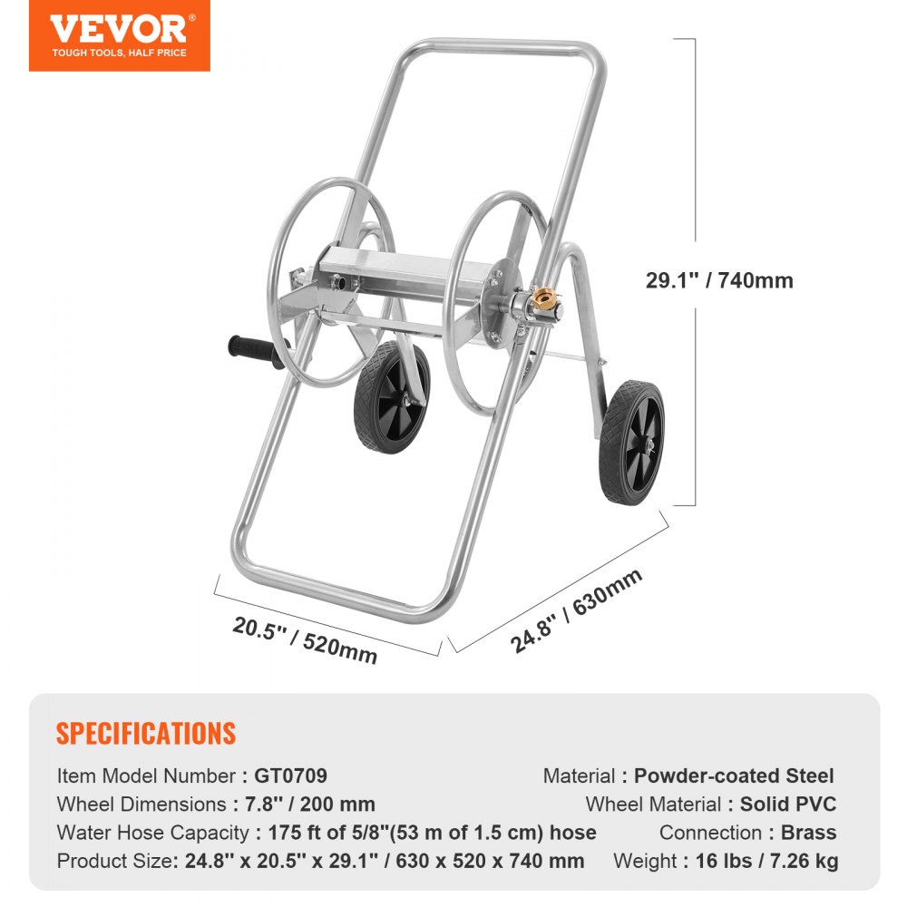 VEVOR Hose Reel Cart, Hold Up to 53.3m of 15.9mm Hose (Hose Not ...