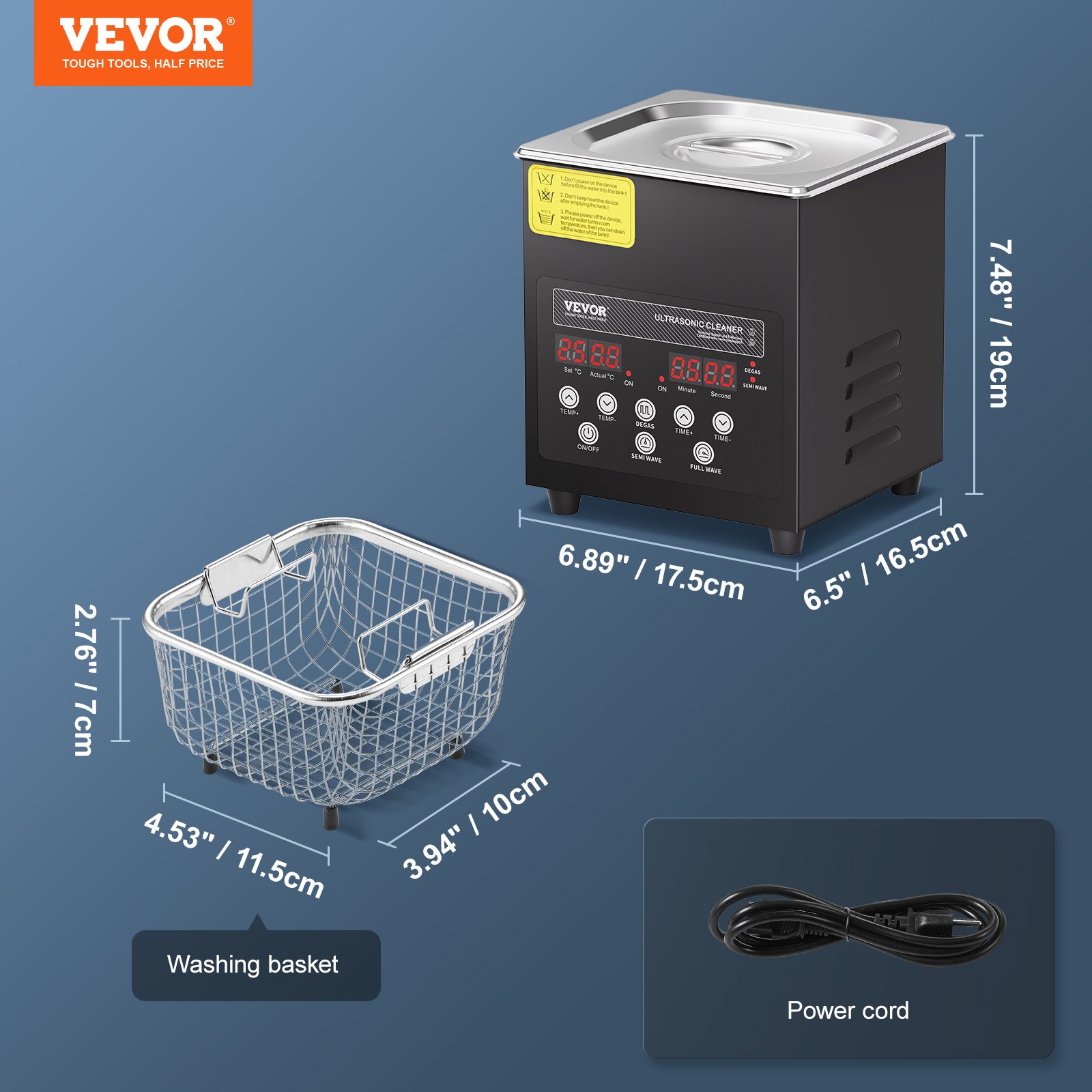 VEVOR 2L Ultrasonic Cleaner, 60W Digital Ultrasonic Cleaning Machine ...