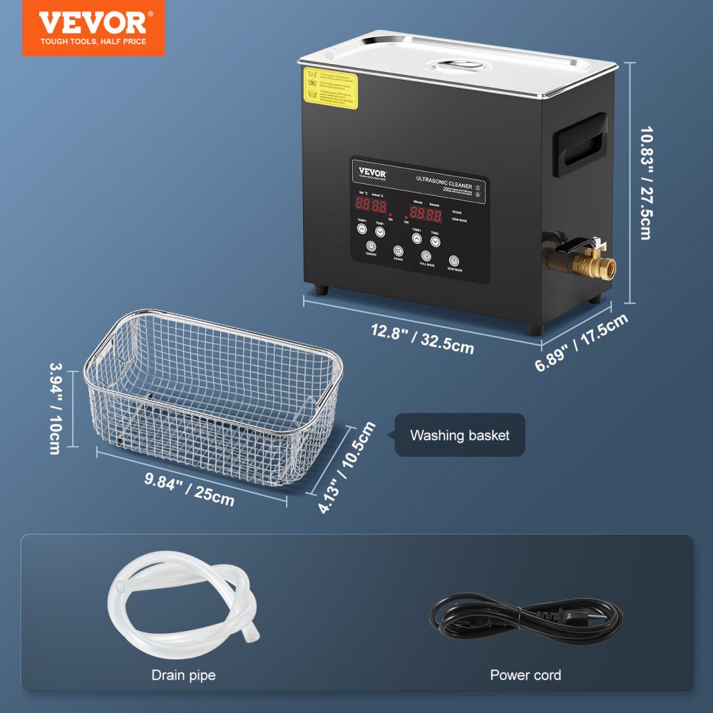 VEVOR 6L Sonic Cleaner, 110W Digital Ultrasonic Cleaning Machine with ...