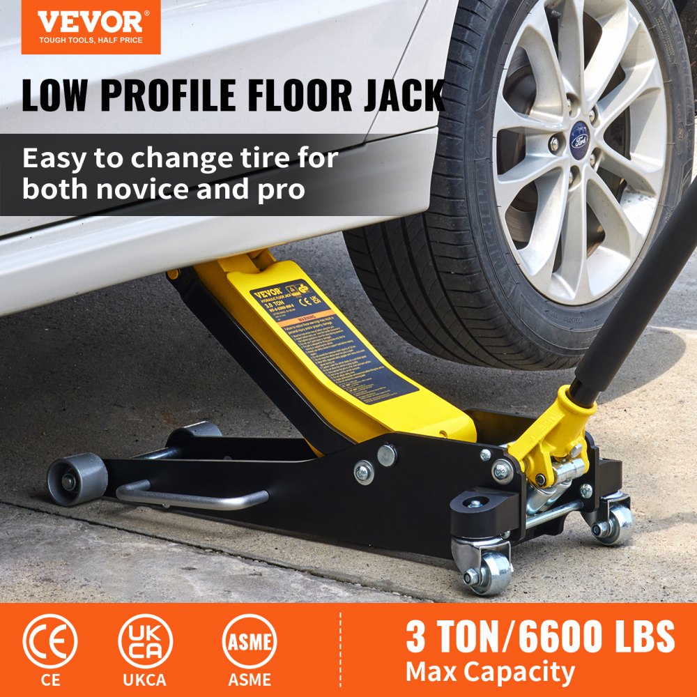 VEVOR 3 Ton Low Profile Aluminum Steel Racing Floor Jack Dual Pump Lift ...