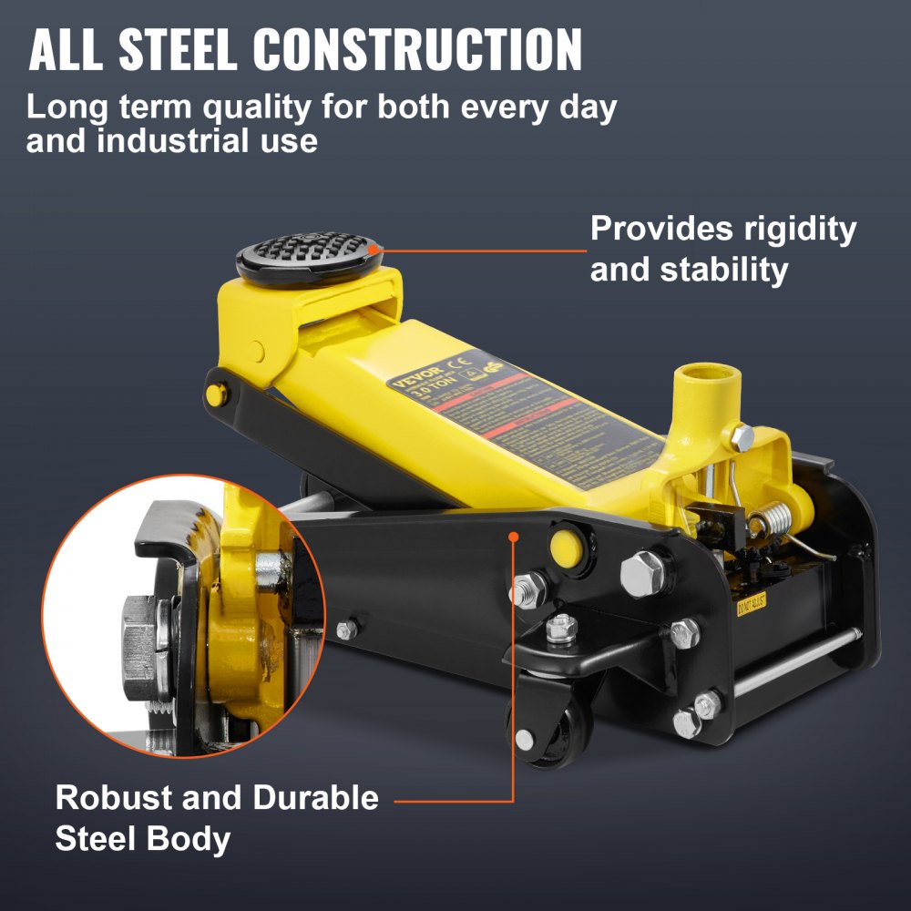 VEVOR Low Profile Floor Jack 3 Ton Heavy Steel Single Piston Hydraulic ...