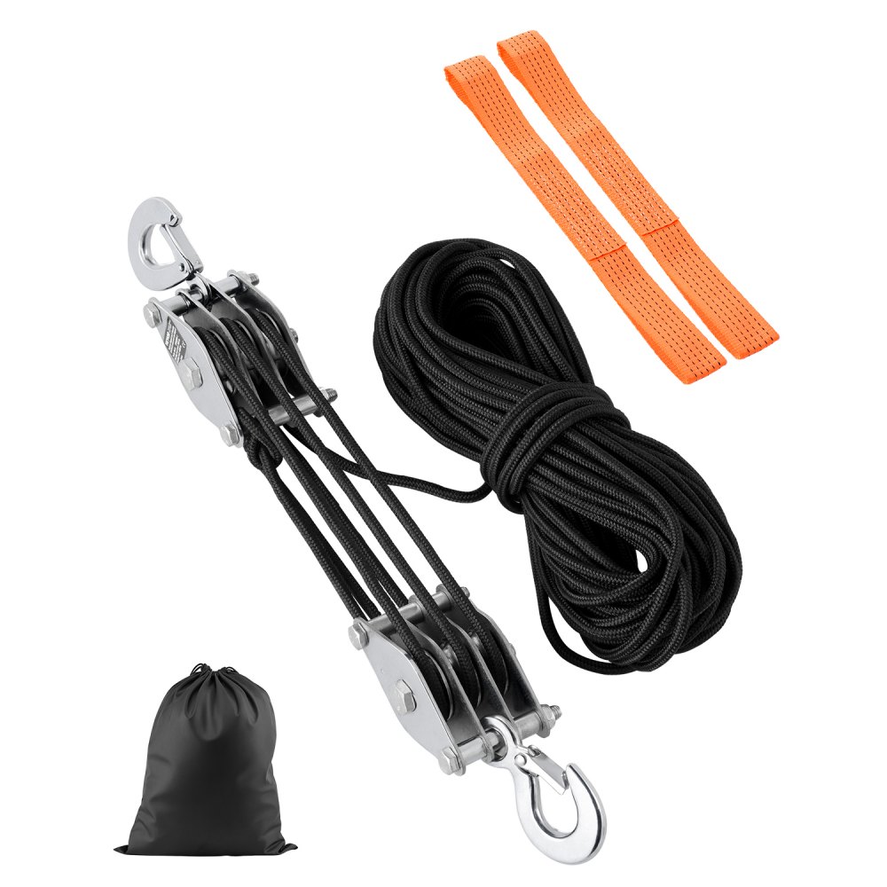4400 lbs Rope Hoist Pulley System Block and Tackle 5:1 Lifting Ratio ...