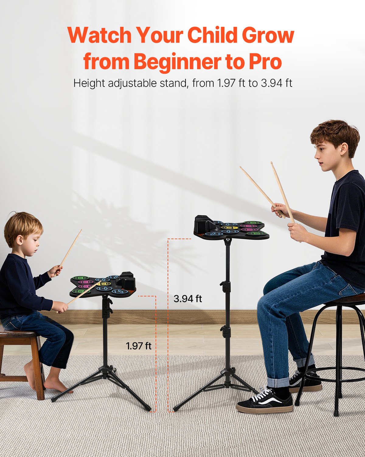 VEVOR Electric Drum Set Speakers | Kids’ Roll-Up Kit