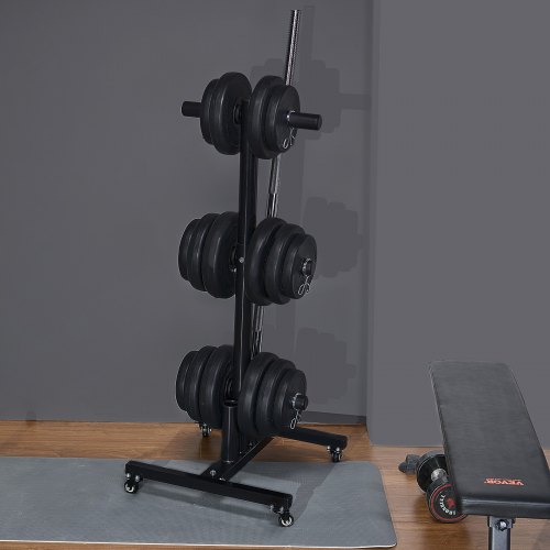 Vertical Weight Plate Rack Home Gym Barbell Storage with Wheels 1000 ...