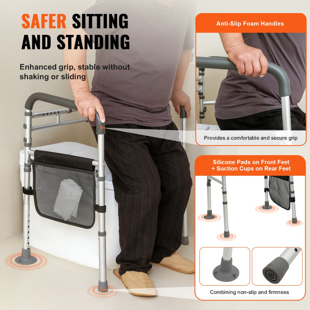 VEVOR Toilet Safety Rail, Folding Toilet Seat Frame, Adjustable Width ...