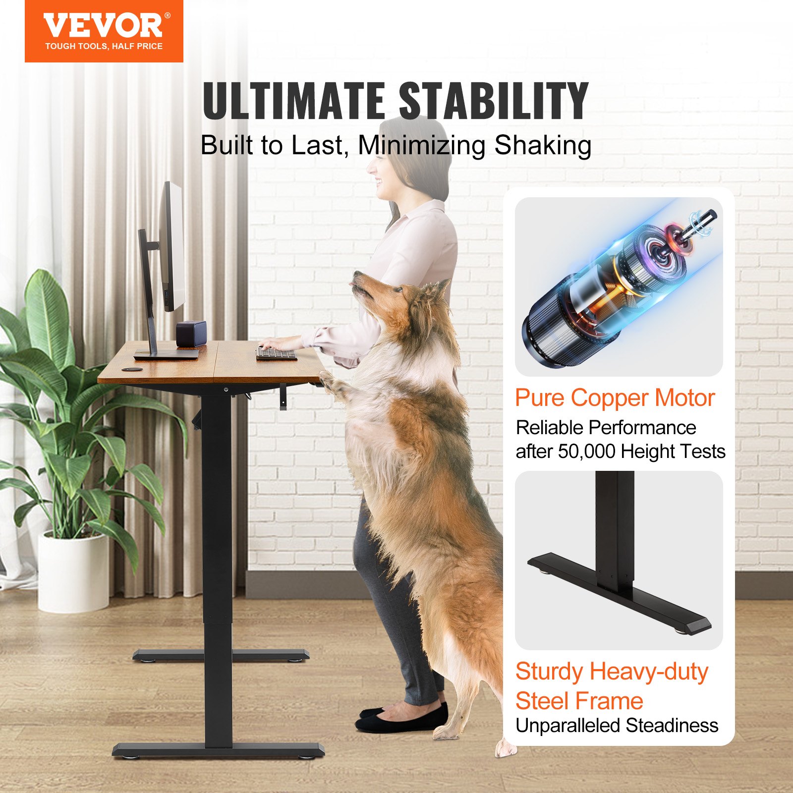 VEVOR Height Adjustable Desk, 55.1 x 27.6 in（1.4m*0.7m）, 3-Key Modes ...