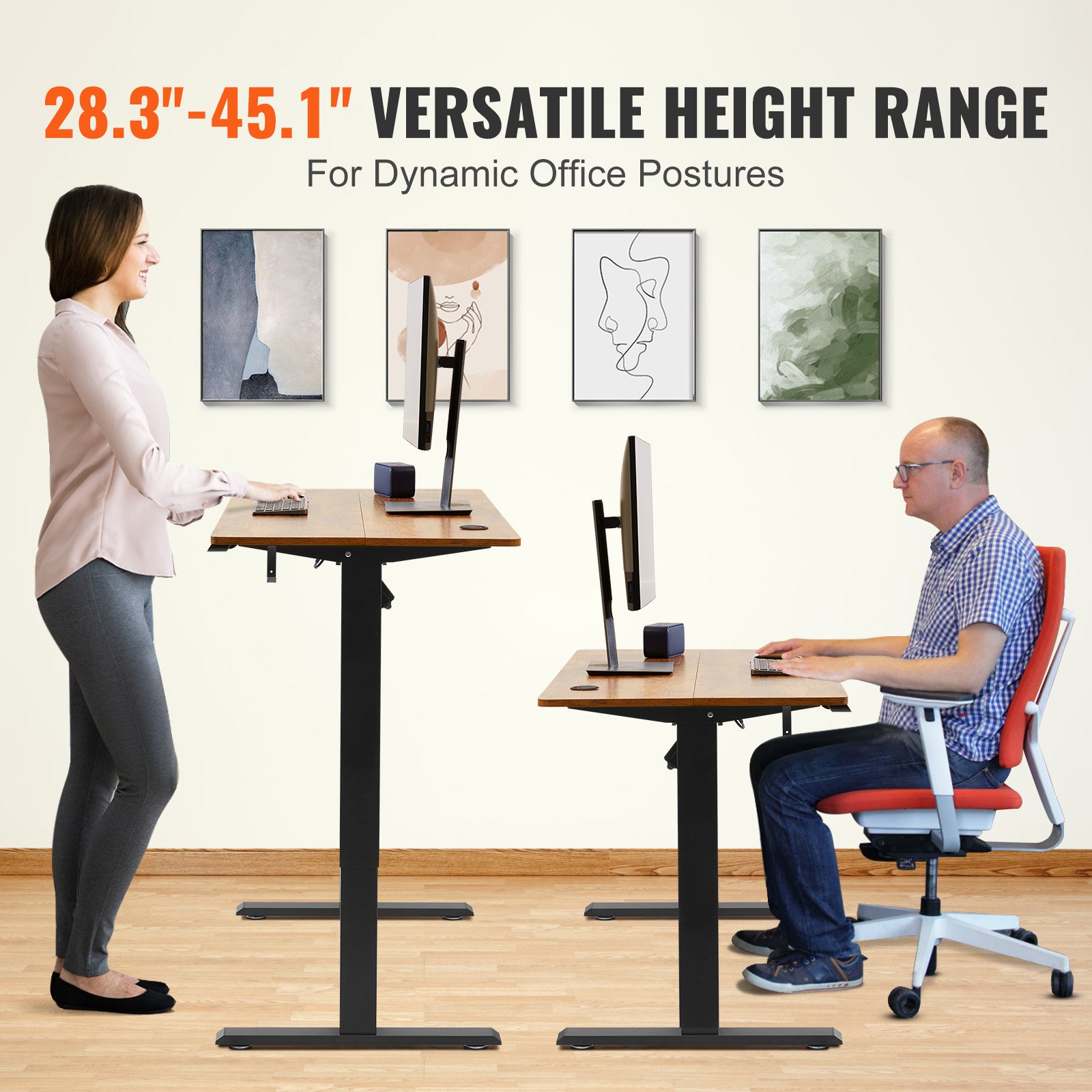 VEVOR Height Adjustable Desk, 55.1 x 27.6 in（1.4m*0.7m）, 3-Key Modes ...