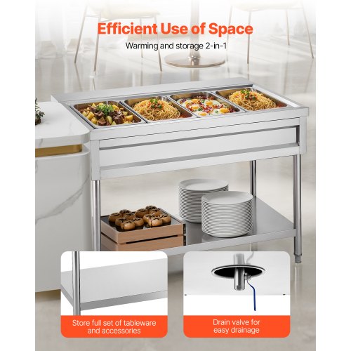 4-Pan Commercial Food Warmer Steam Table with Independent Temperature ...