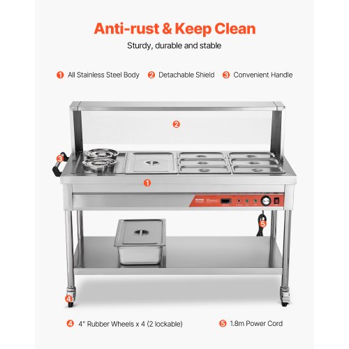 7 Pans + 2 Pots Commercial Food Warmer Steam Table with Undershelf ...