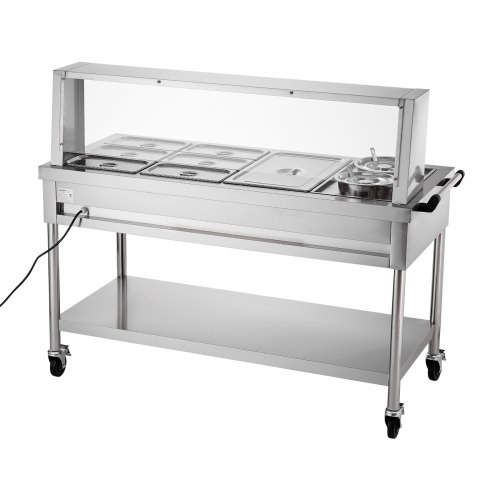 7 Pans + 2 Pots Commercial Food Warmer Steam Table with Undershelf ...