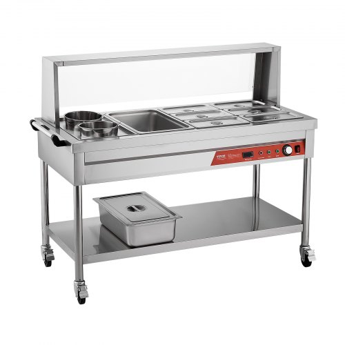 7 Pans + 2 Pots Commercial Food Warmer Steam Table with Undershelf ...