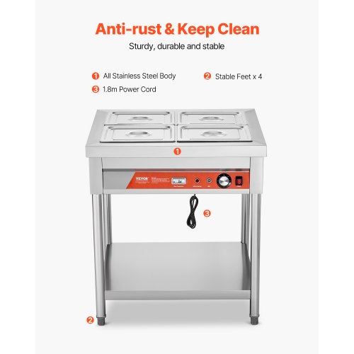 4 x 1/2 Pans Commercial Food Warmer Electric Steam Table with ...