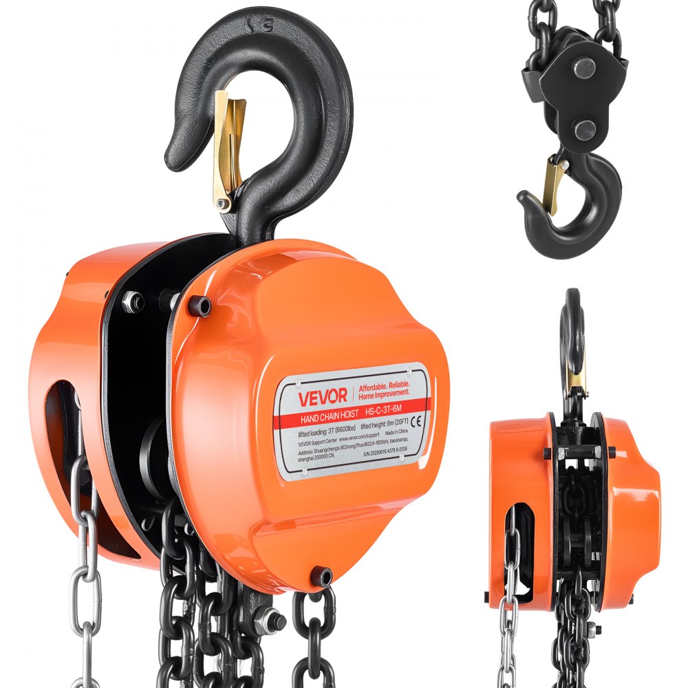VEVOR 3 Ton Hand Chain Hoist – 6600 lbs, G80 Chain