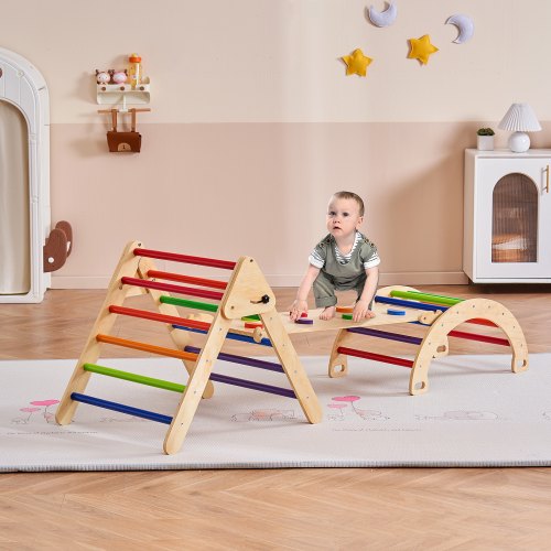 VEVOR Pikler Triangle Set, 5 in 1 Toddler Climbing Toys Indoor ...