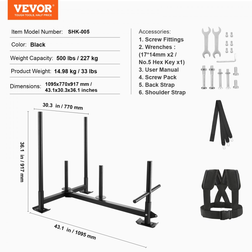 VEVOR Weight Training Sled, Pull Push Power Sled with Handle, Fitness ...