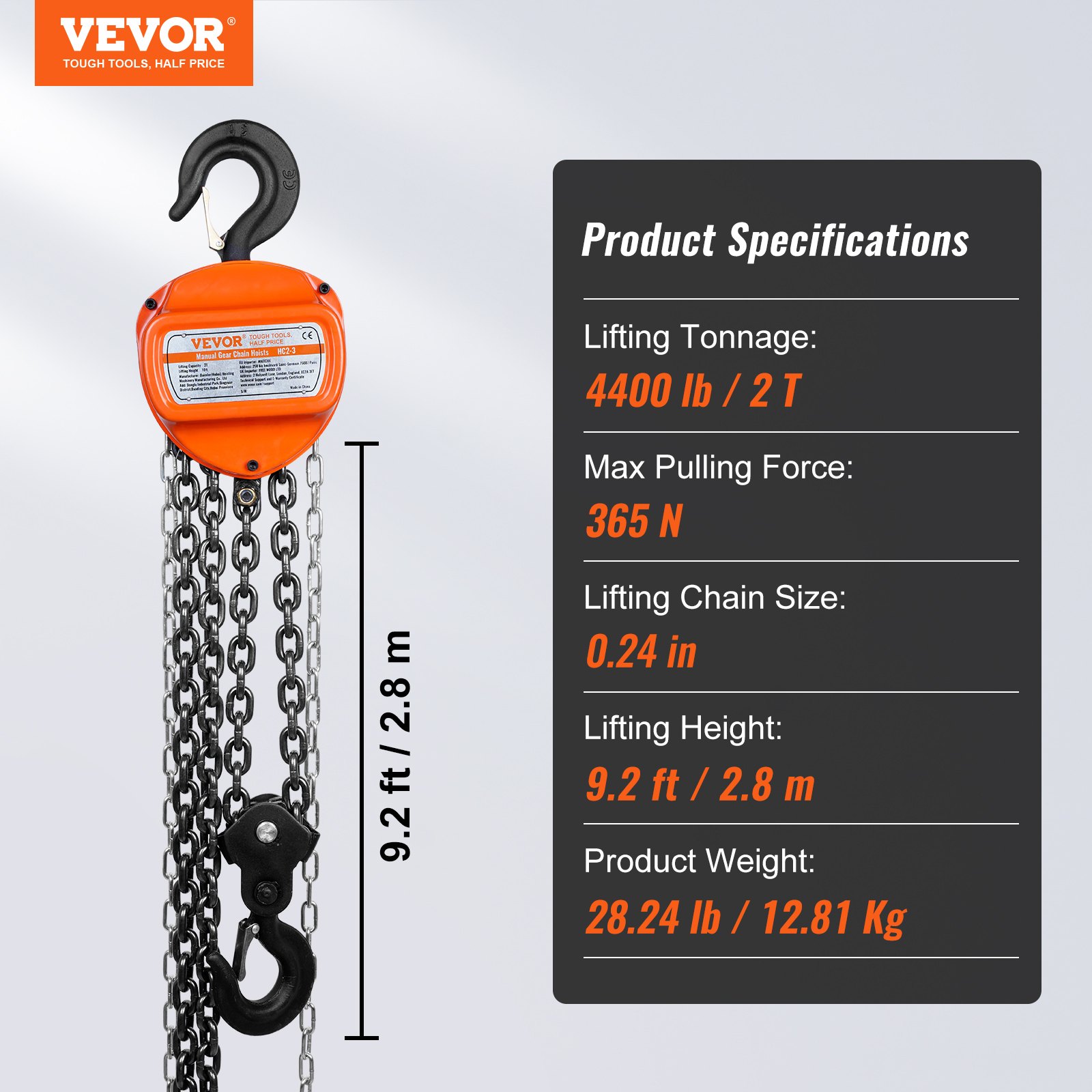 VEVOR VEVOR Manual Chain Hoist, 2 Ton 4400 lbs Capacity 10 FT Come ... VEVOR VEVOR Manual Chain Hoist, 2 Ton 4400 lbs Capacity 10 FT Come ...