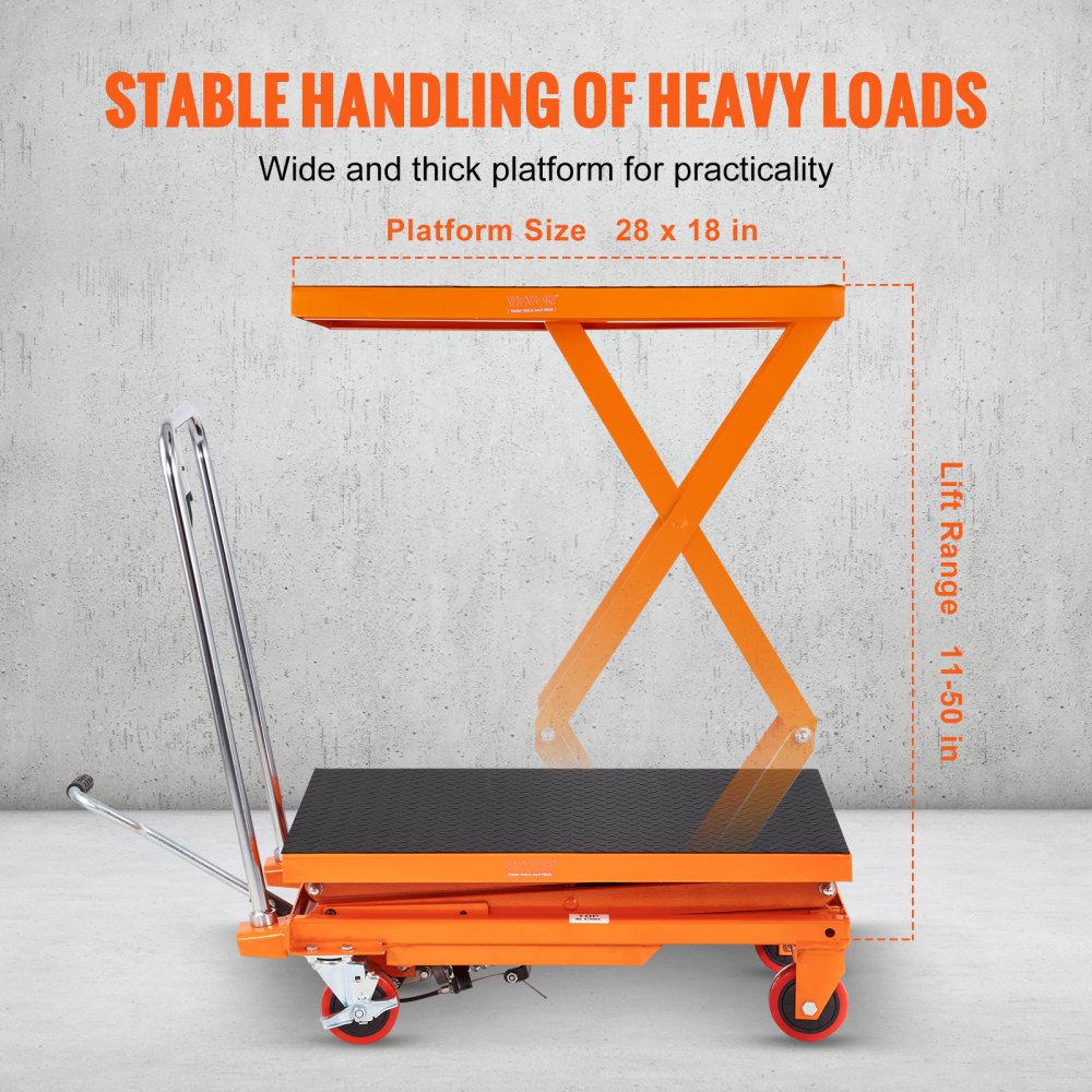 VEVOR Hydraulic Lift Table Cart, 330lbs Capacity 50" Lifting Height, Manual Double Scissor Lift ...