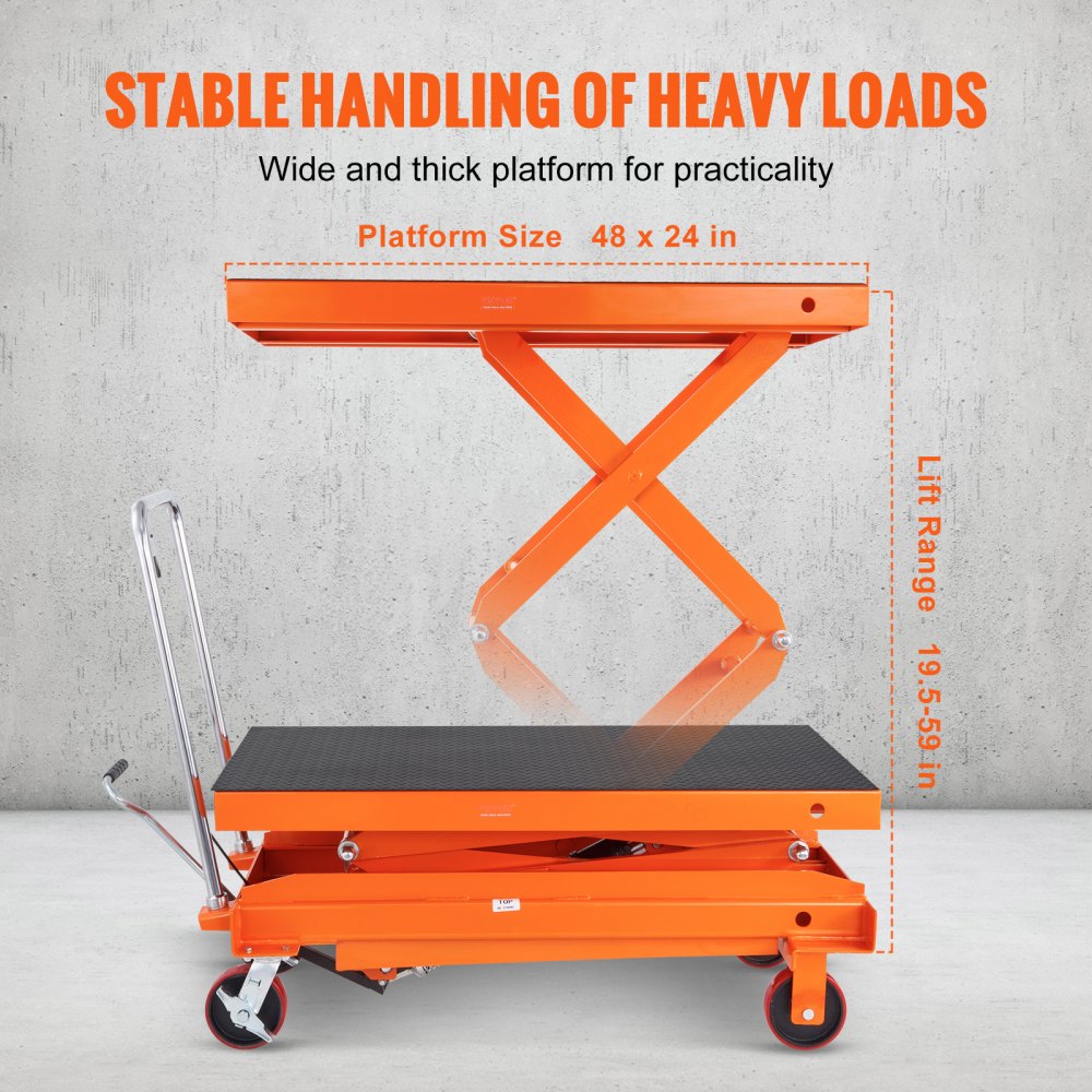VEVOR Hydraulic Lift Table Cart, 1760lbs Capacity 59" Lifting Height, Manual Double Scissor Lift ...