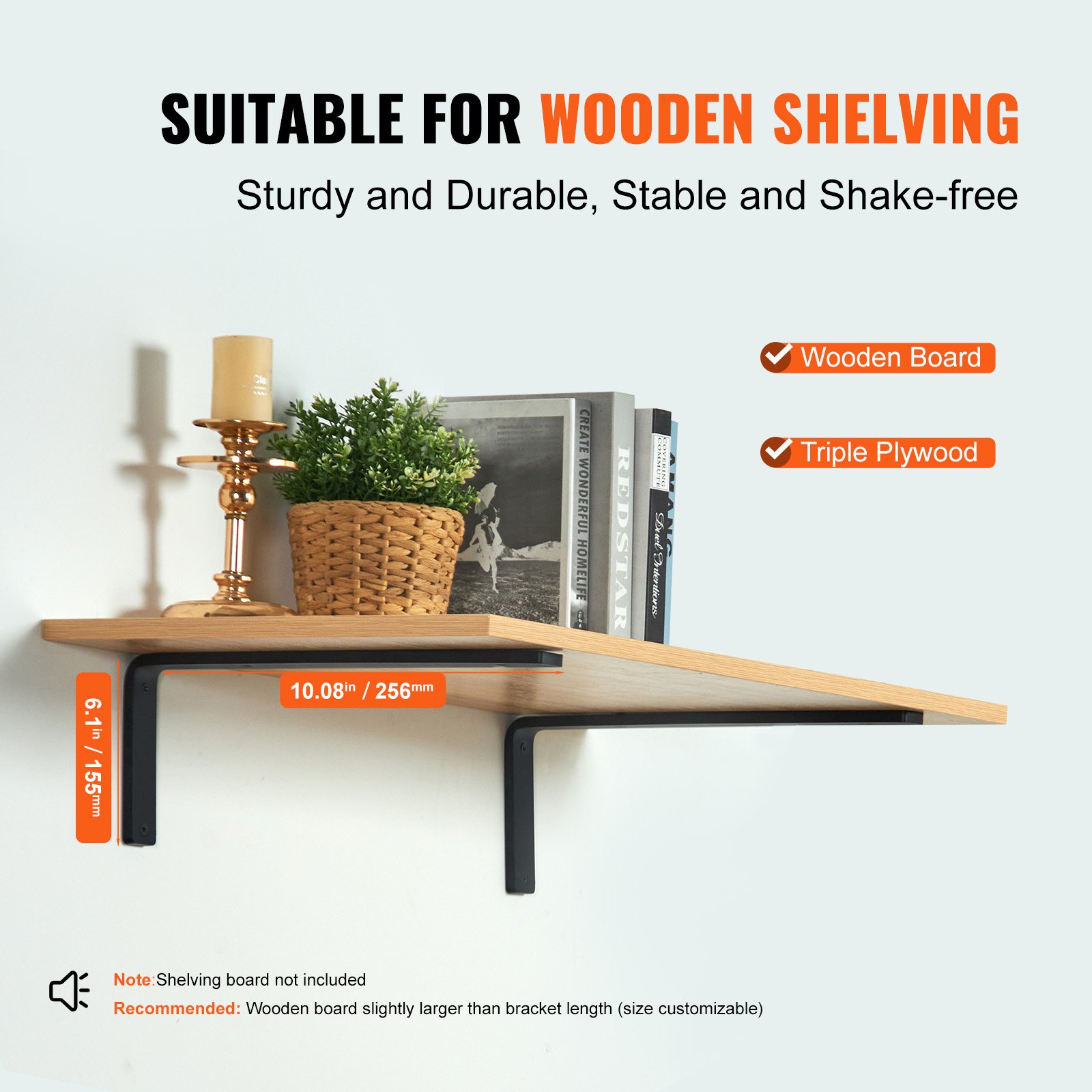 VEVOR Shelf Bracket, Heavy Duty Floating Shelf Brackets 10 x 6 in, 4 ...