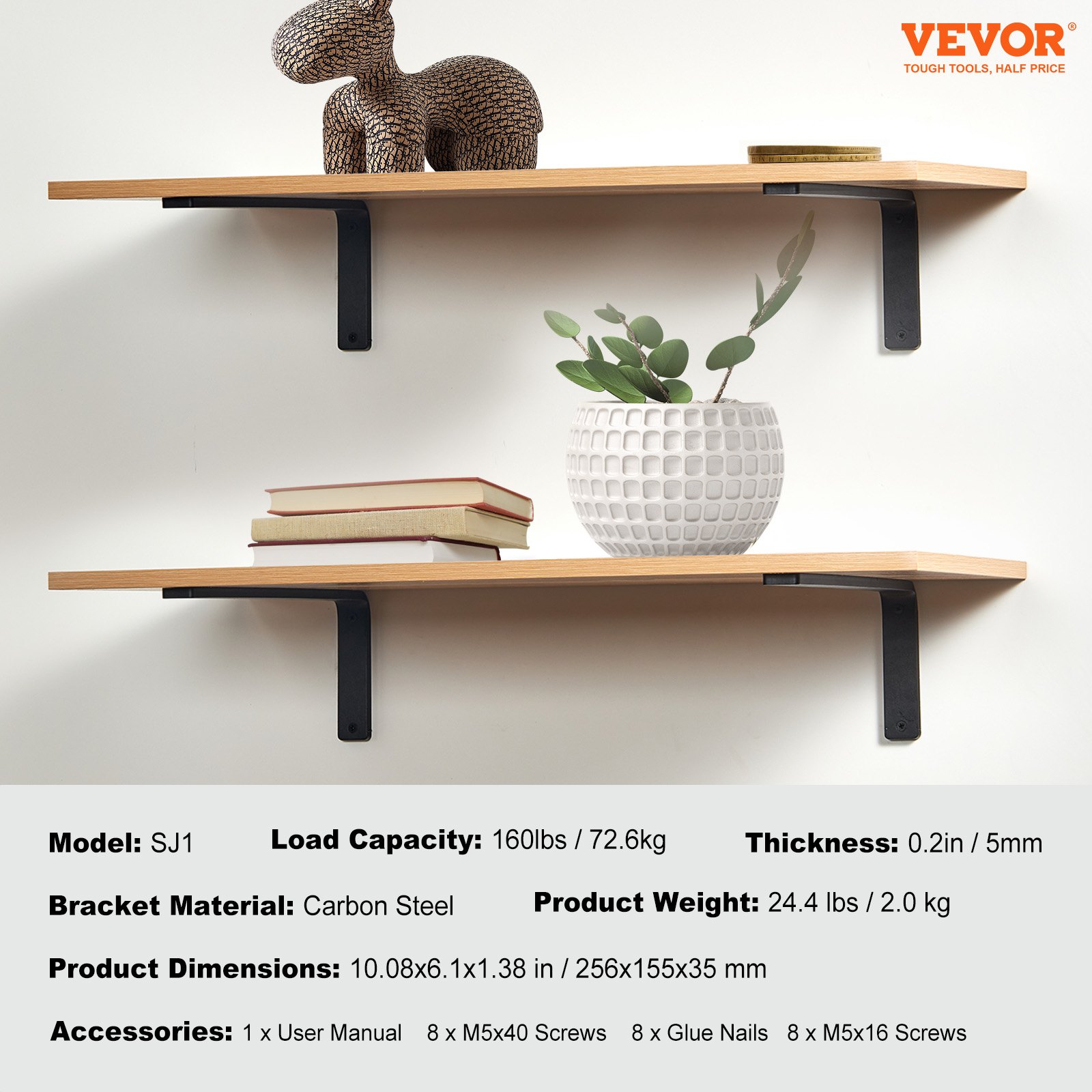 VEVOR Shelf Bracket, Heavy Duty Floating Shelf Brackets 10 x 6 in, 4 ...