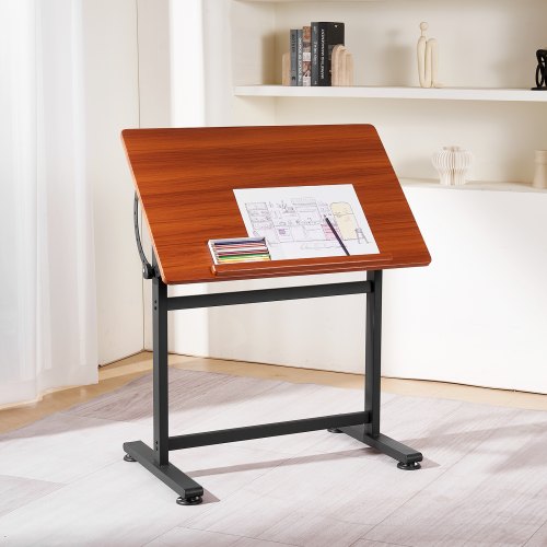 Drafting Table Adjustable 0°–90° Tilt Wooden Drawing Desk with H-Frame ...