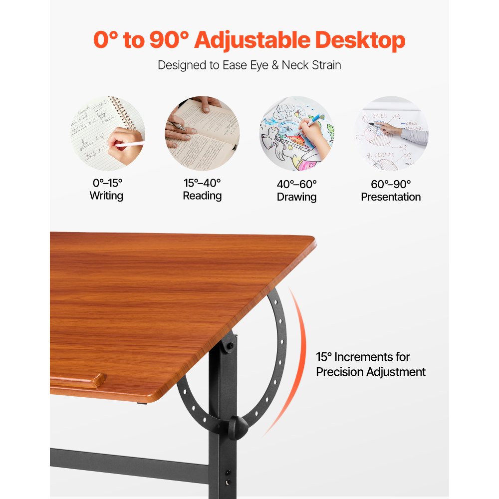 VEVOR Drafting Table, Adjustable 0°–90° Tilt Drawing Desk, Portable ...