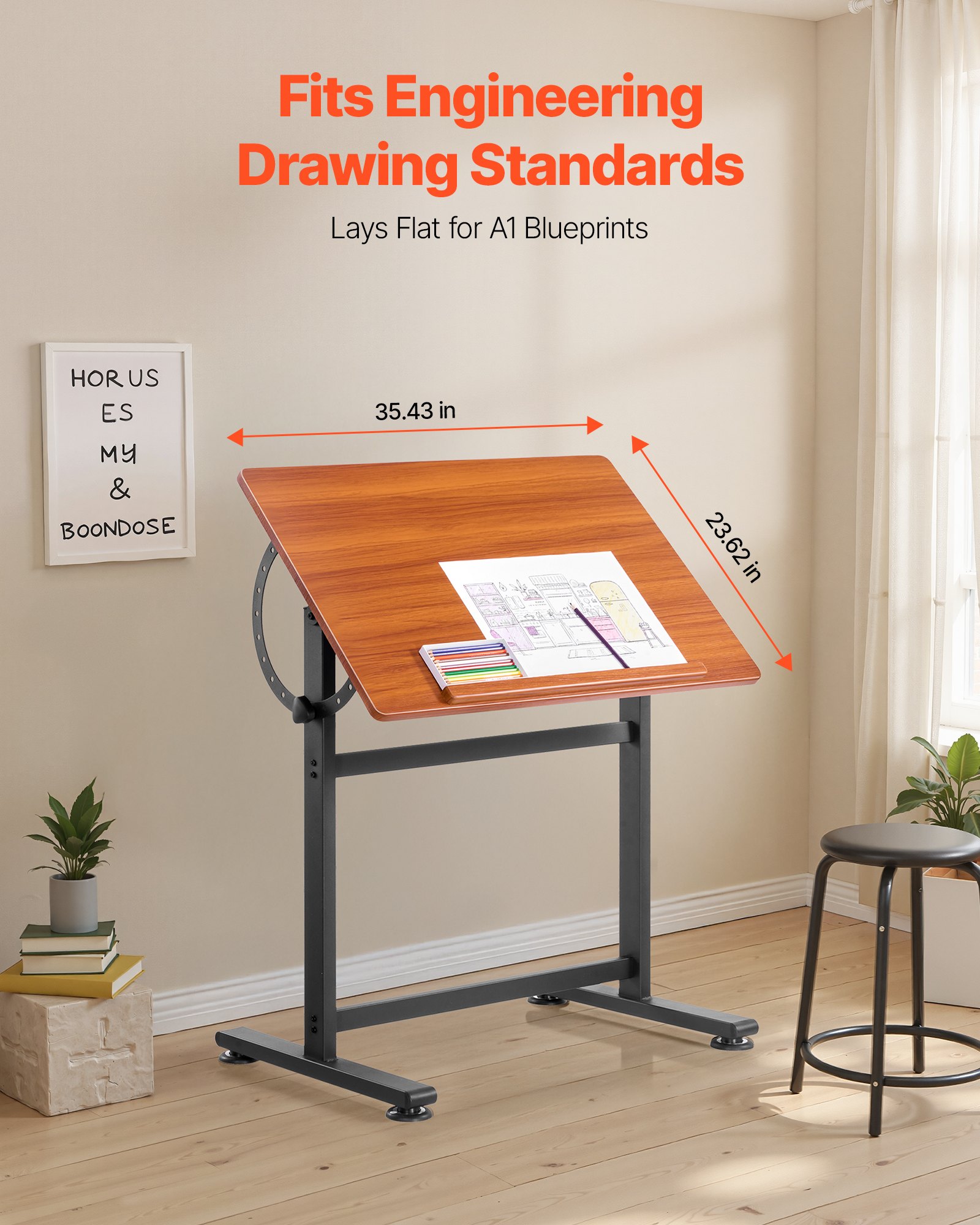 VEVOR Drafting Table, Adjustable 0°–90° Tilt Drawing Desk, Portable ...