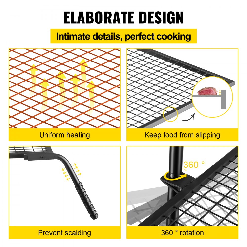 VEVOR Swivel Grill, Heavy Duty Steel Campfire Grill,Single Layer Open ...