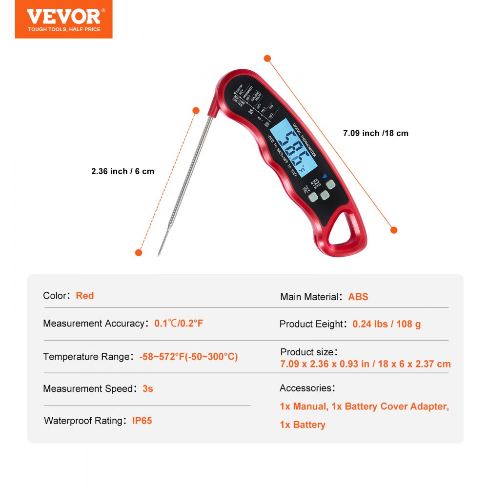 VEVOR Grillers Instant Read Meat Thermometer for Grill and Cooking ...