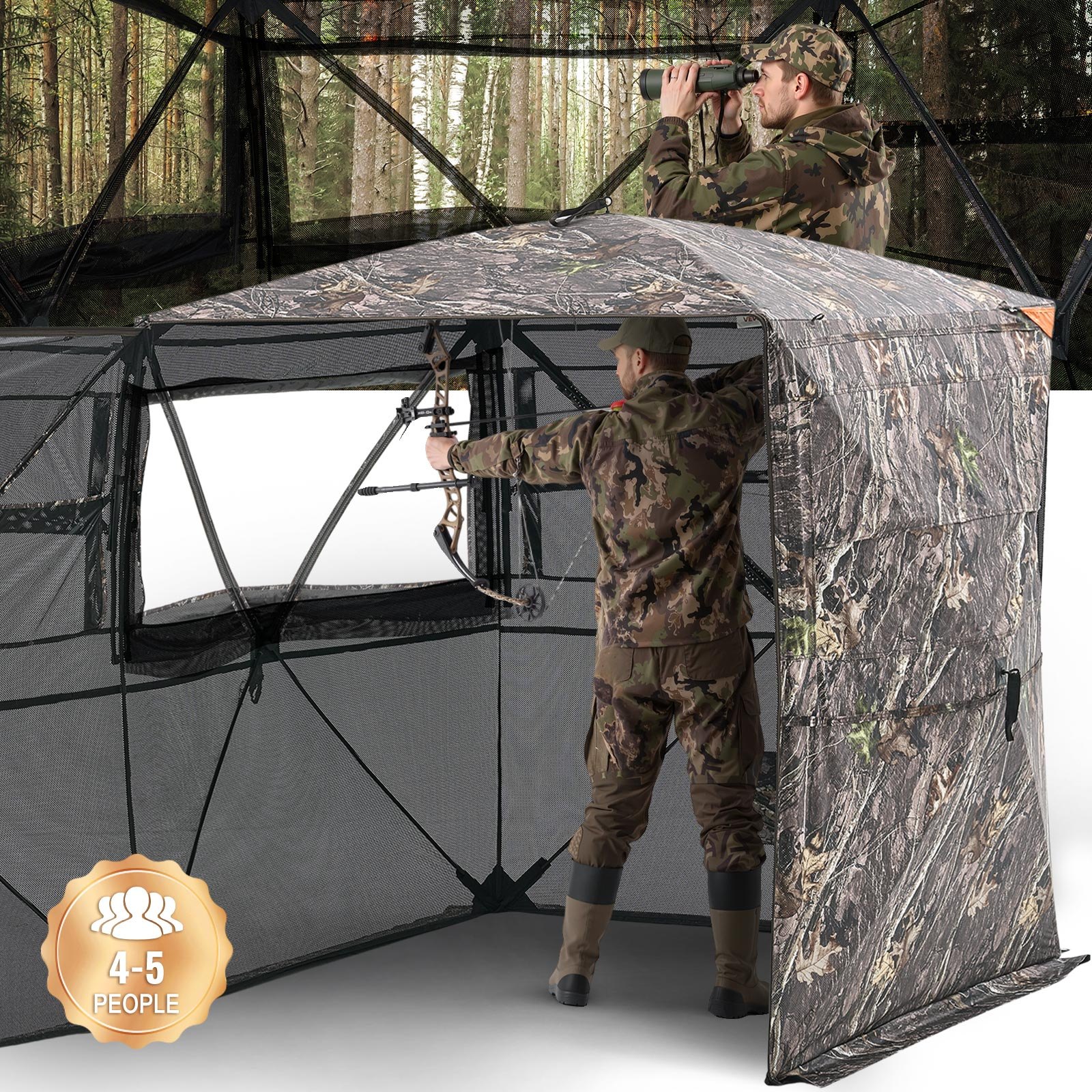 VEVOR Hunting Blind, 4-5 Person See Through Ground Blinds with Carrying ...