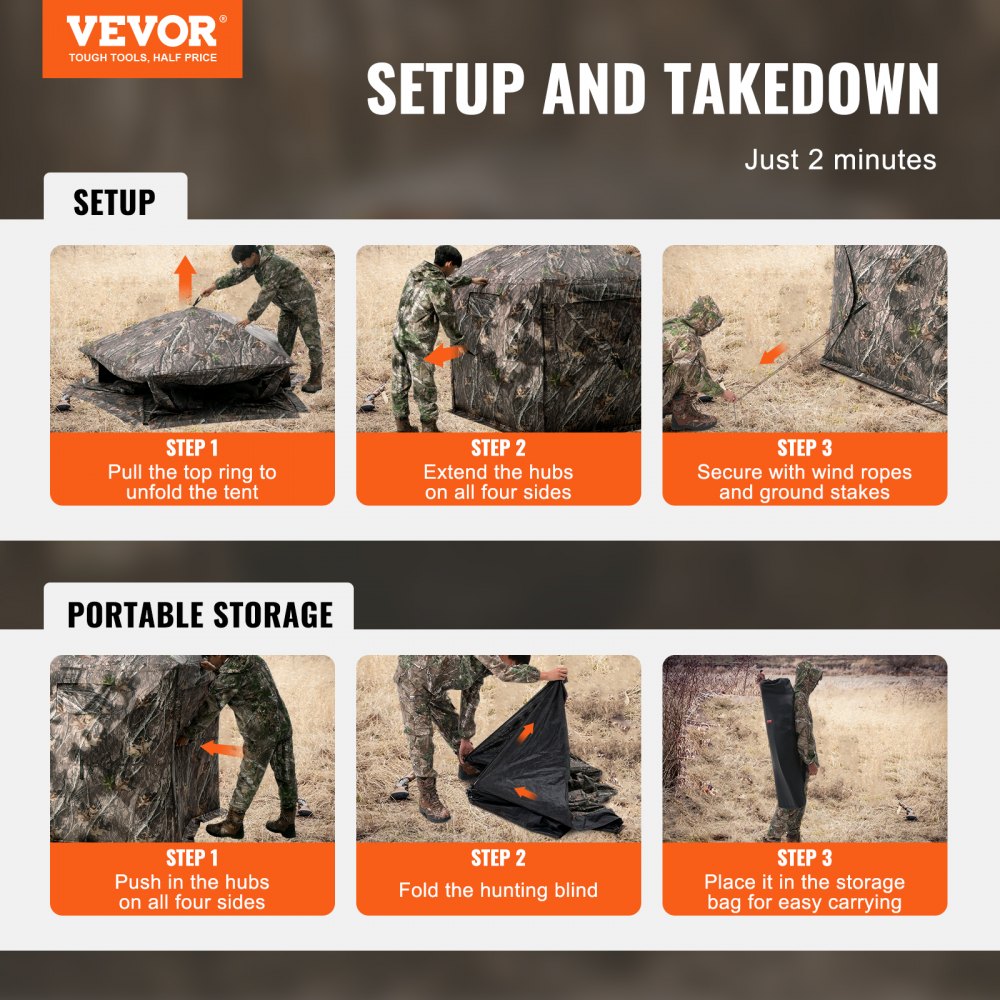 VEVOR Hunting Blind, 288° See Through Ground Blind, 6-7 Person Pop Up ...
