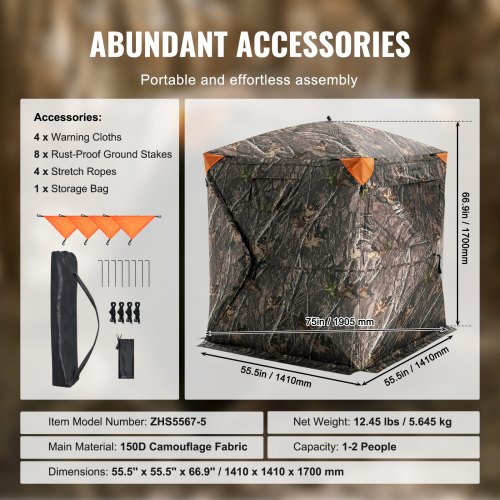 VEVOR Hunting Blind, 270° See Through Ground Blind, 1-2 Person Pop Up ...