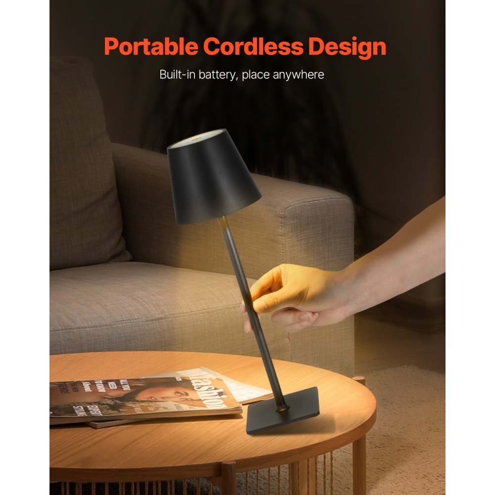 VEVOR Cordless Table Lamp, 2-Pack, 5200mAh Built-in Rechargeable ...
