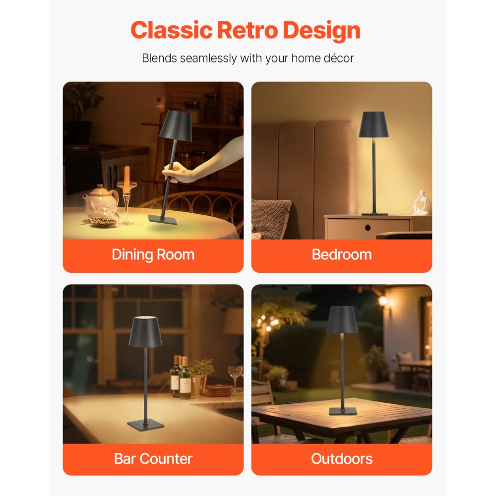 VEVOR Cordless Table Lamp, 2-Pack, 5200mAh Built-in Rechargeable ...