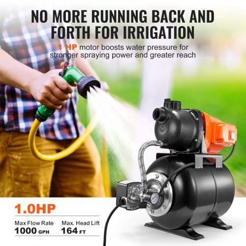 VEVOR 1HP Shallow Well Pump with Pressure Tank 1000GPH Irrigation ...