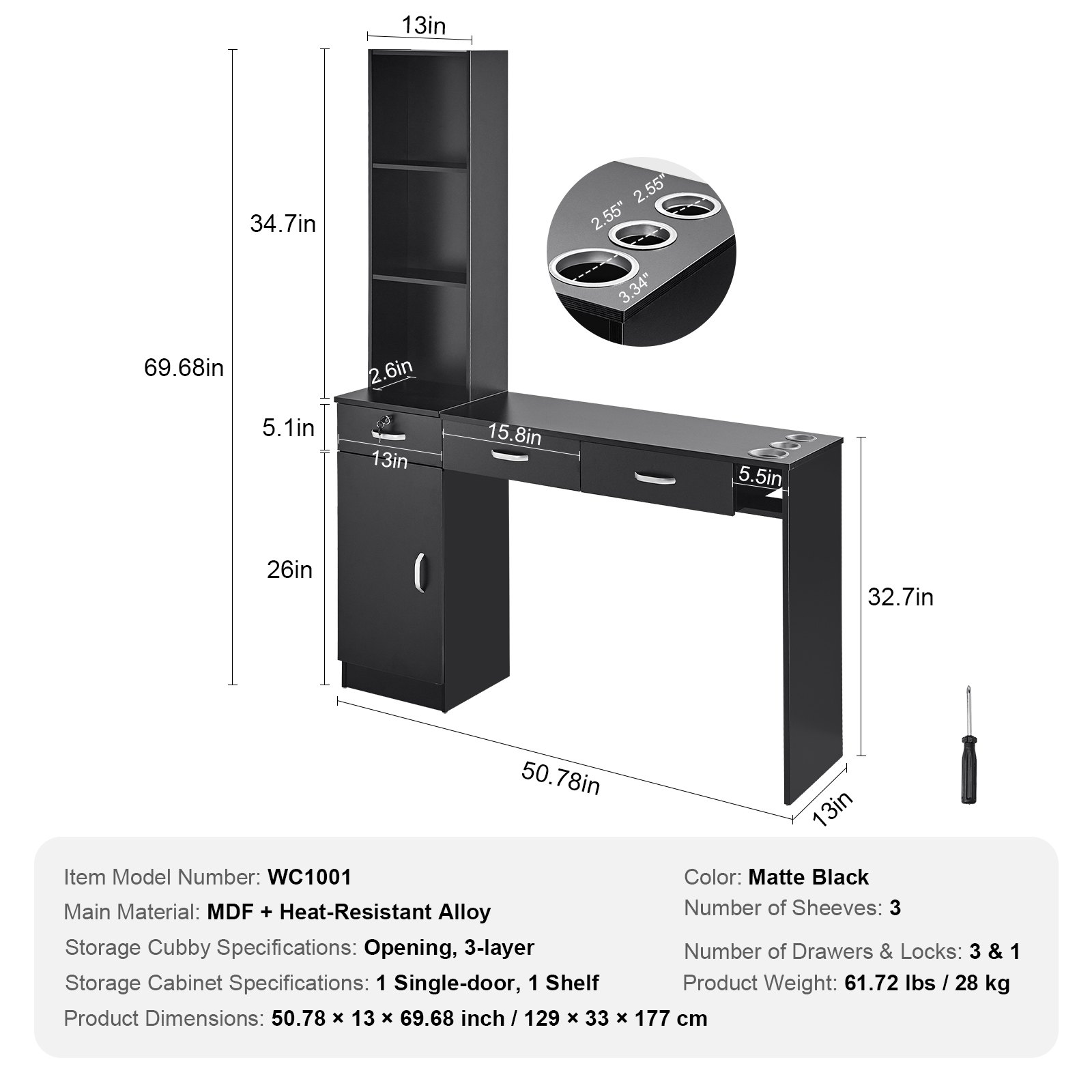 VEVOR Salon Workstation, Wall-Mounted Unit for Hair Professionals, Spa ...