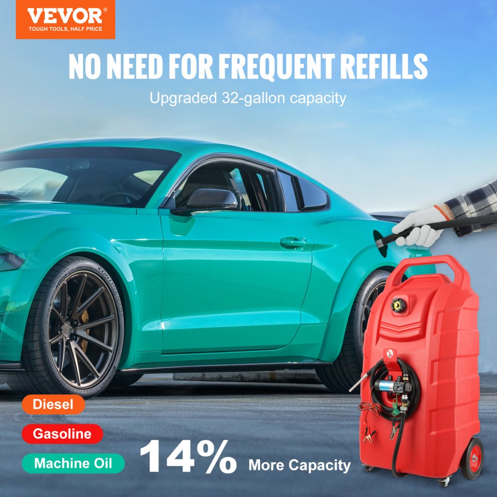 VEVOR Fuel Caddy, 32 Gallon, Portable Fuel Storage Tank On-Wheels, with ...