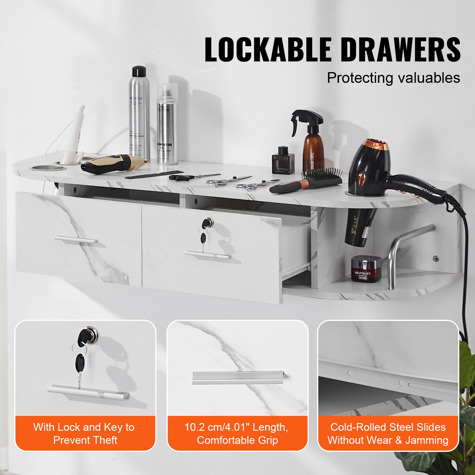 VEVOR Wall-Mounted Salon Station, Equipped with 5 Holders for Hair ...