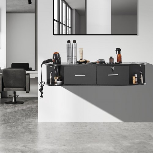 VEVOR Wall-Mounted Salon Workstation, Equipped with 5 Holders for Hair ...