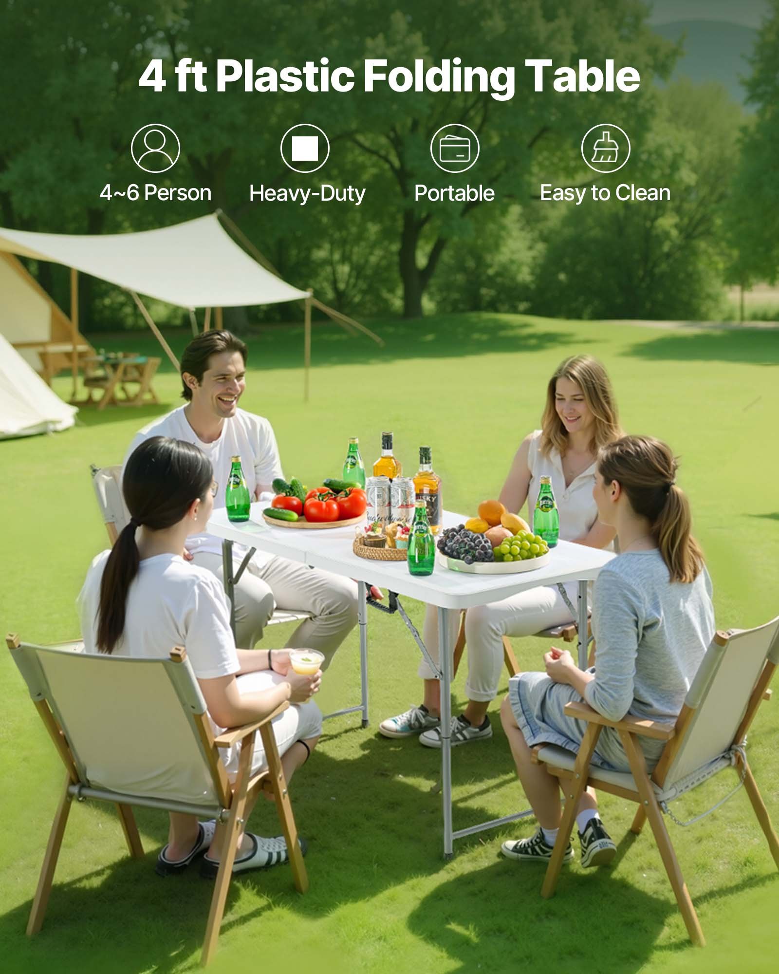 VEVOR Folding 4 FT Table — Portable Adjustable Utility Table
