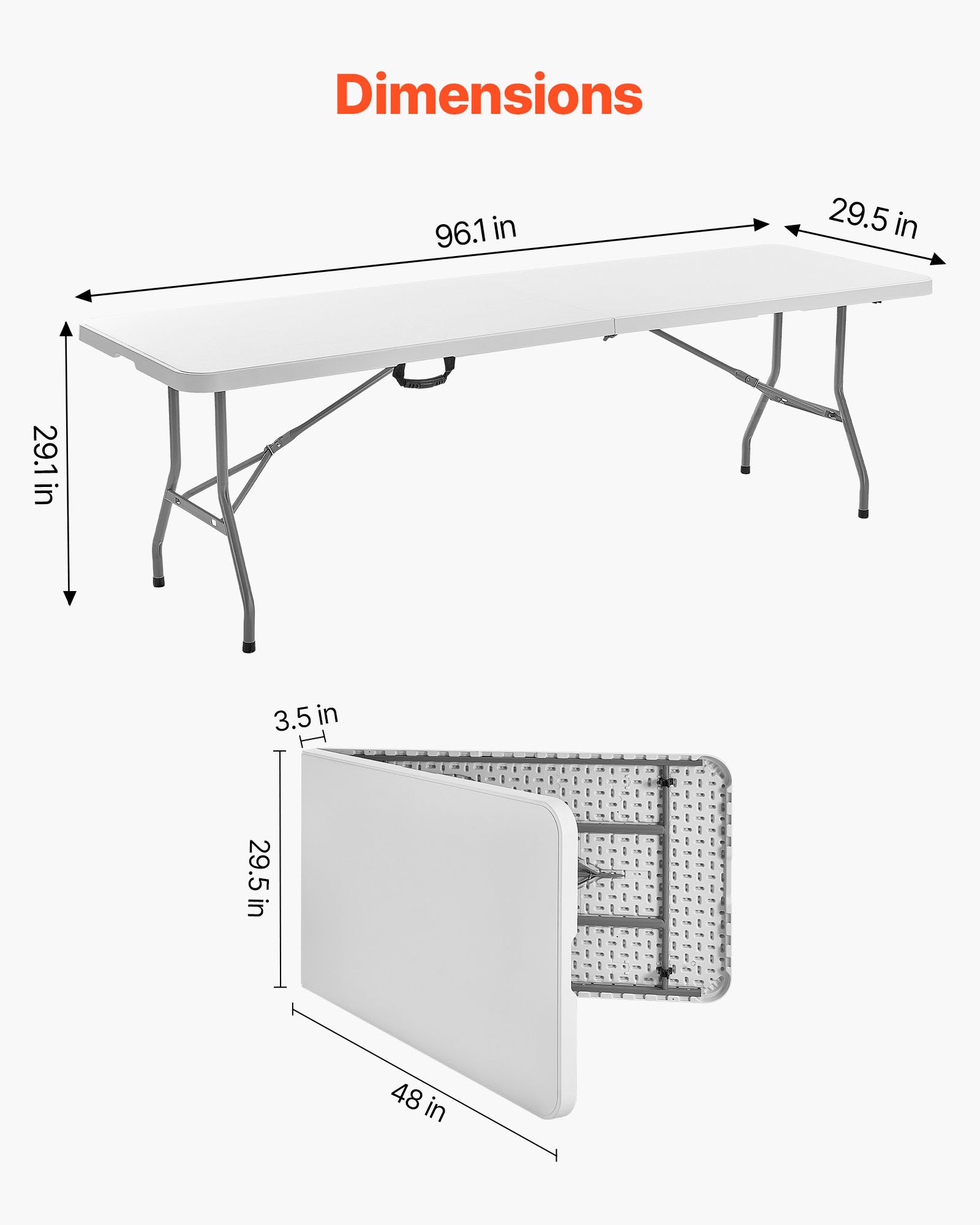VEVOR 8ft Plastic Folding Table – 330 lbs, 48x29.5x3.5 in