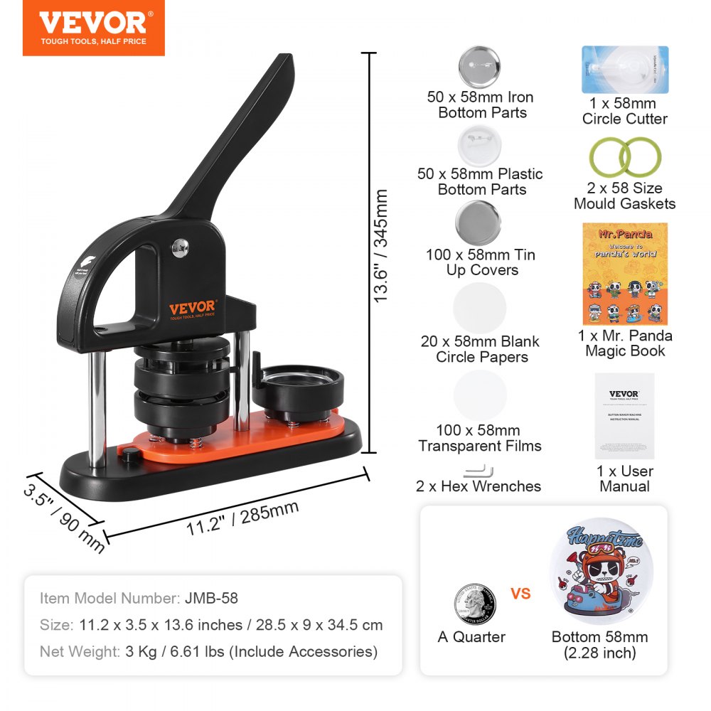 VEVOR Button Maker Machine, 2.28 inch/58mm Pin Maker, Installation-Free ...