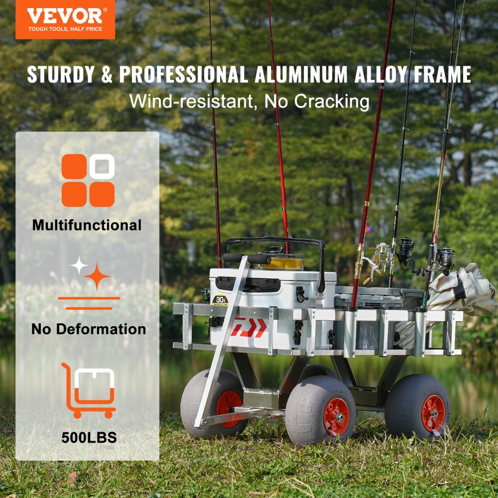 VEVOR Beach Fishing Cart, 500 lbs Load Capacity, Fish and Marine Cart ...