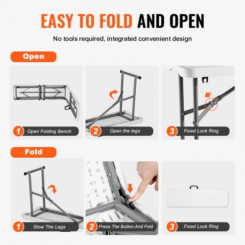 VEVOR 6FT Plastic Folding Bench Portable Outdoor Bench for Picnic ...