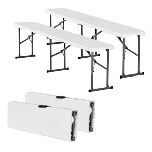 VEVOR Plastic Folding Bench, 6 ft Portable Bench for Indoor/Outdoor ...