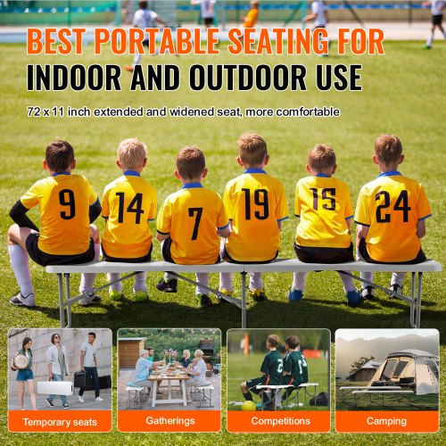 VEVOR 6FT Plastic Folding Bench Portable Outdoor Bench for Picnic ...