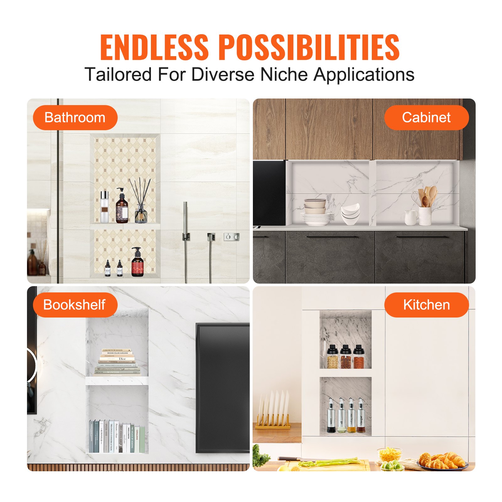 VEVOR Shower Niche Ready for Tile 40.64 x 81.28 cm, 16 x 32 inch Double ...