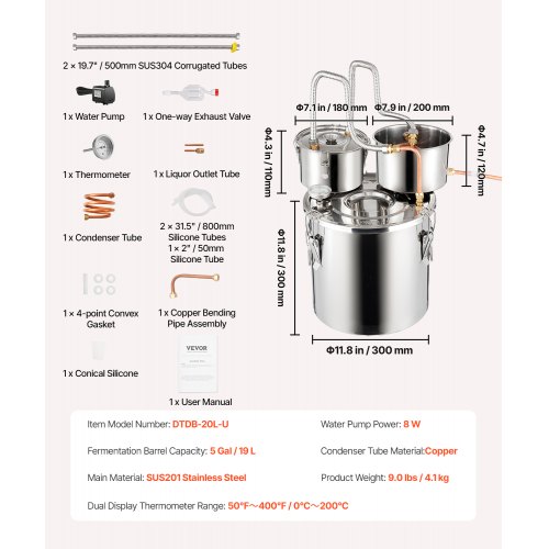 Moonshine Still Water Alcohol Distiller 5Gal w/Thumper Keg & 8W Water ...
