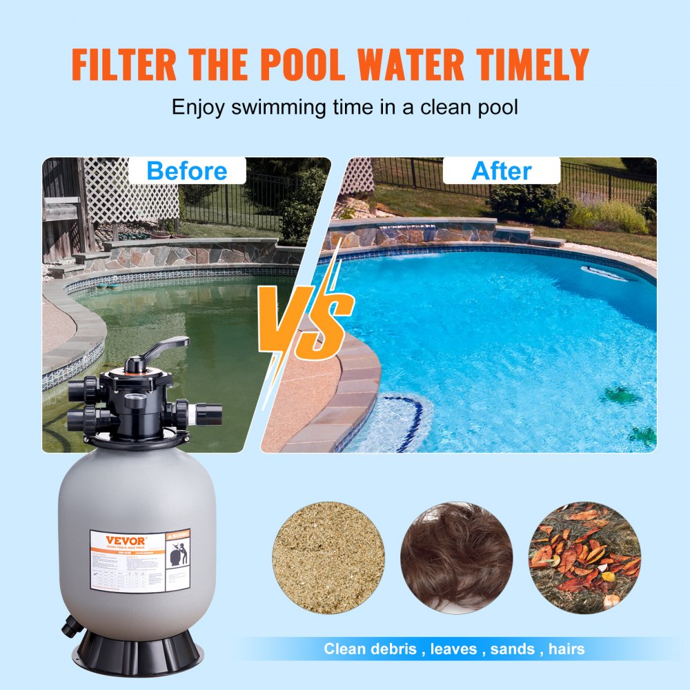 VEVOR Sand Filter, 406.4 mm, Up to 35 GPM Flow Rate, Above Inground ...