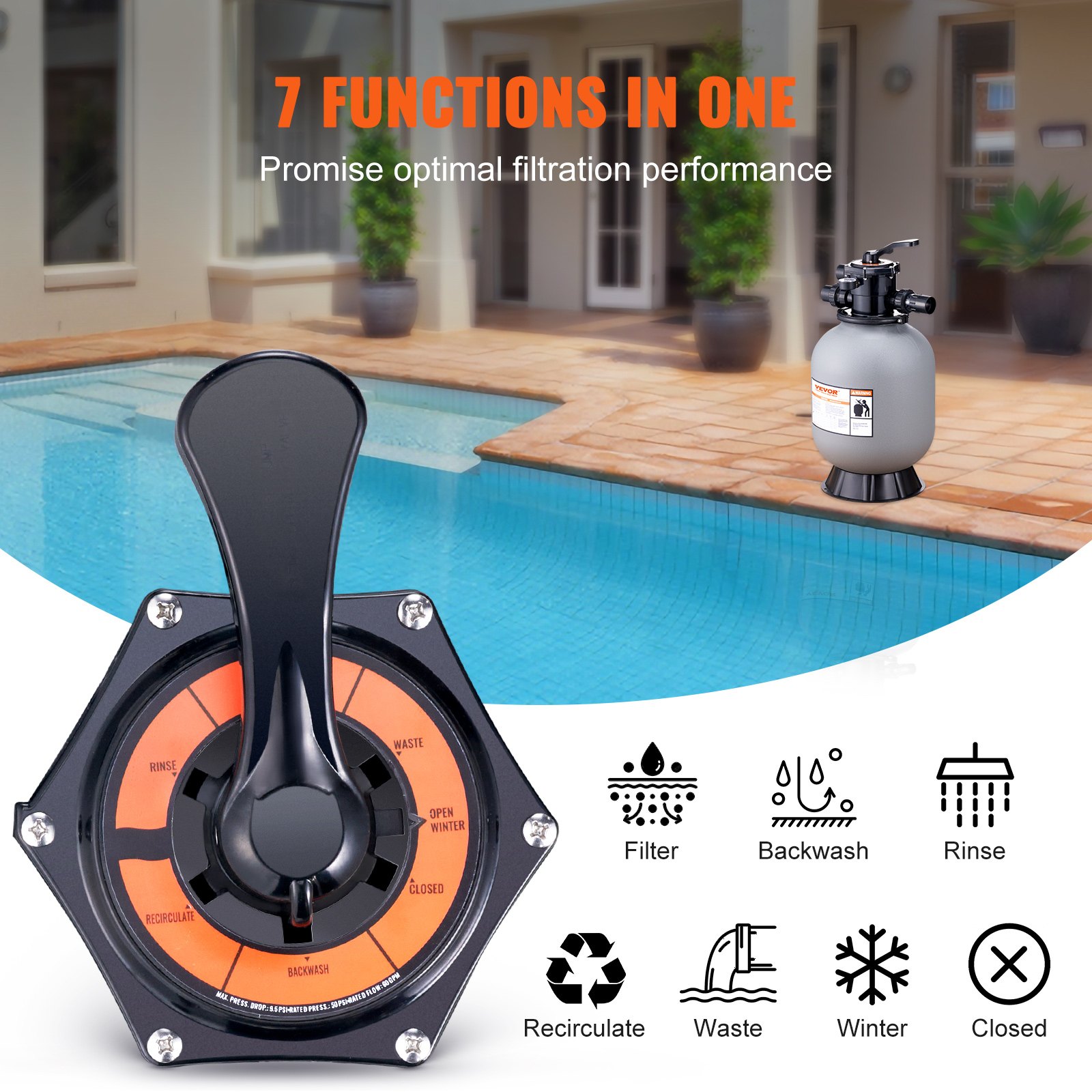 VEVOR Sand Filter, 16-inch, Up to 35 GPM Flow Rate, Above Inground ...